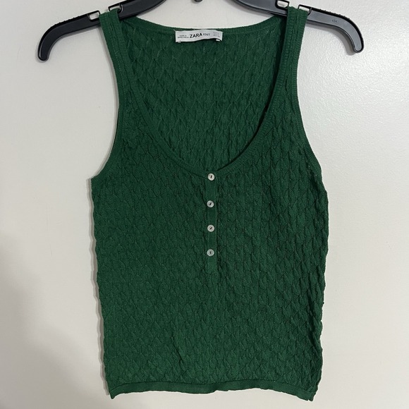 Zara | Tops | Zara Green Knit Tank Top Textured Pattern With Front ...